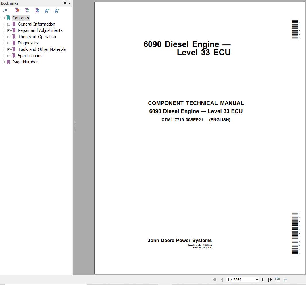 John Deere 6090 Level 33 ECU Component Technical Manual CTM117719 PDF