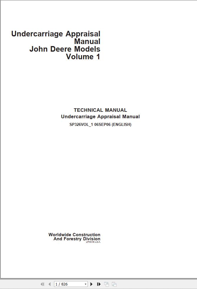 John Deere Undercarriage Appraisal Models Volume 1 Technical Manual SP326VOL_1 PDF