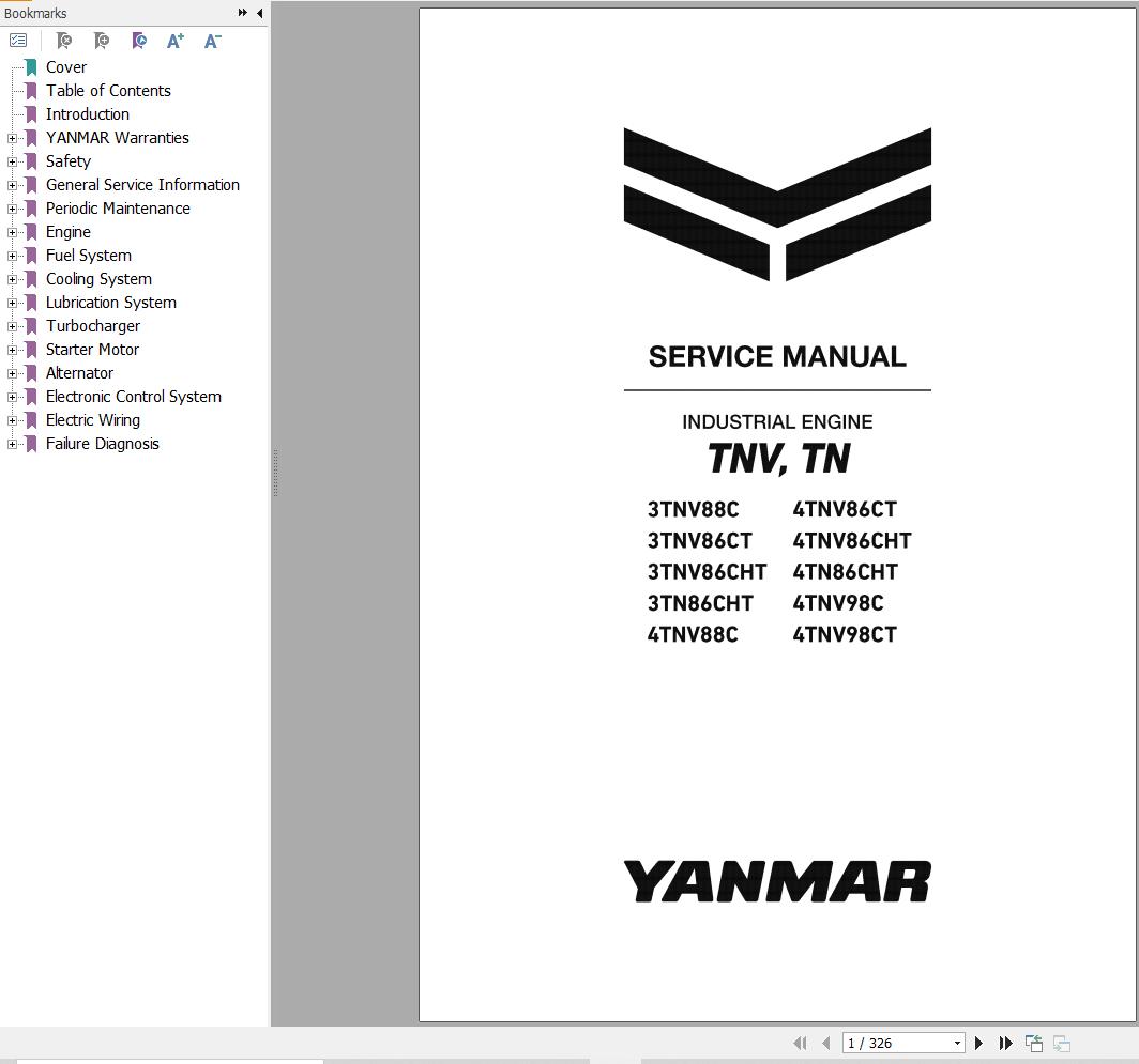 Yanmar 3TNV88C to 4TNV98CT Engine Service Manual OBTN4-EN0027 PDF