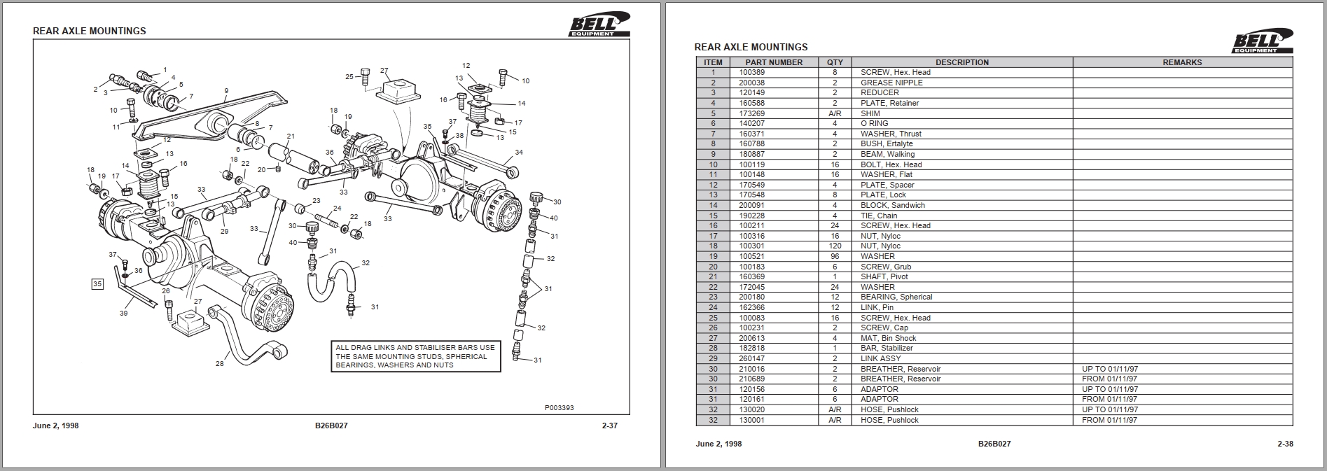 Bell B26B 6X6 ADT Articulated Dump Truck Parts Manual 870177 PDF