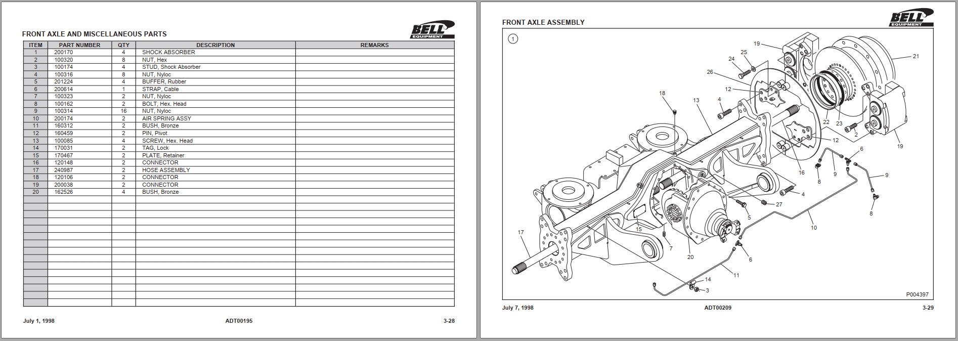 Bell B30C 6X6 ADT Articulated Dump Truck Parts Manual 870189-01 PDF