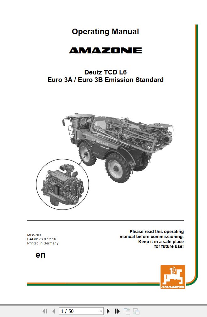 Deutz TCD 4.1 L4 TCD 6.1 L6 Engine Operation Manual MG5703 PDF