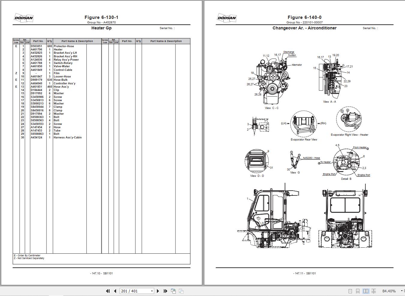 Doosan D50S-5 D60S-5 D70S-5 Forklift Parts Manual SB1101E05 PDF