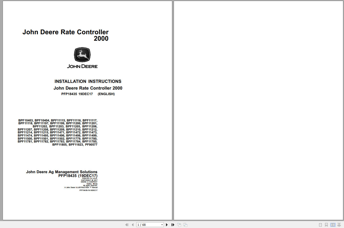 John Deere Rate Controller 2000 Installation Instructions Manual PFP18435 PDF