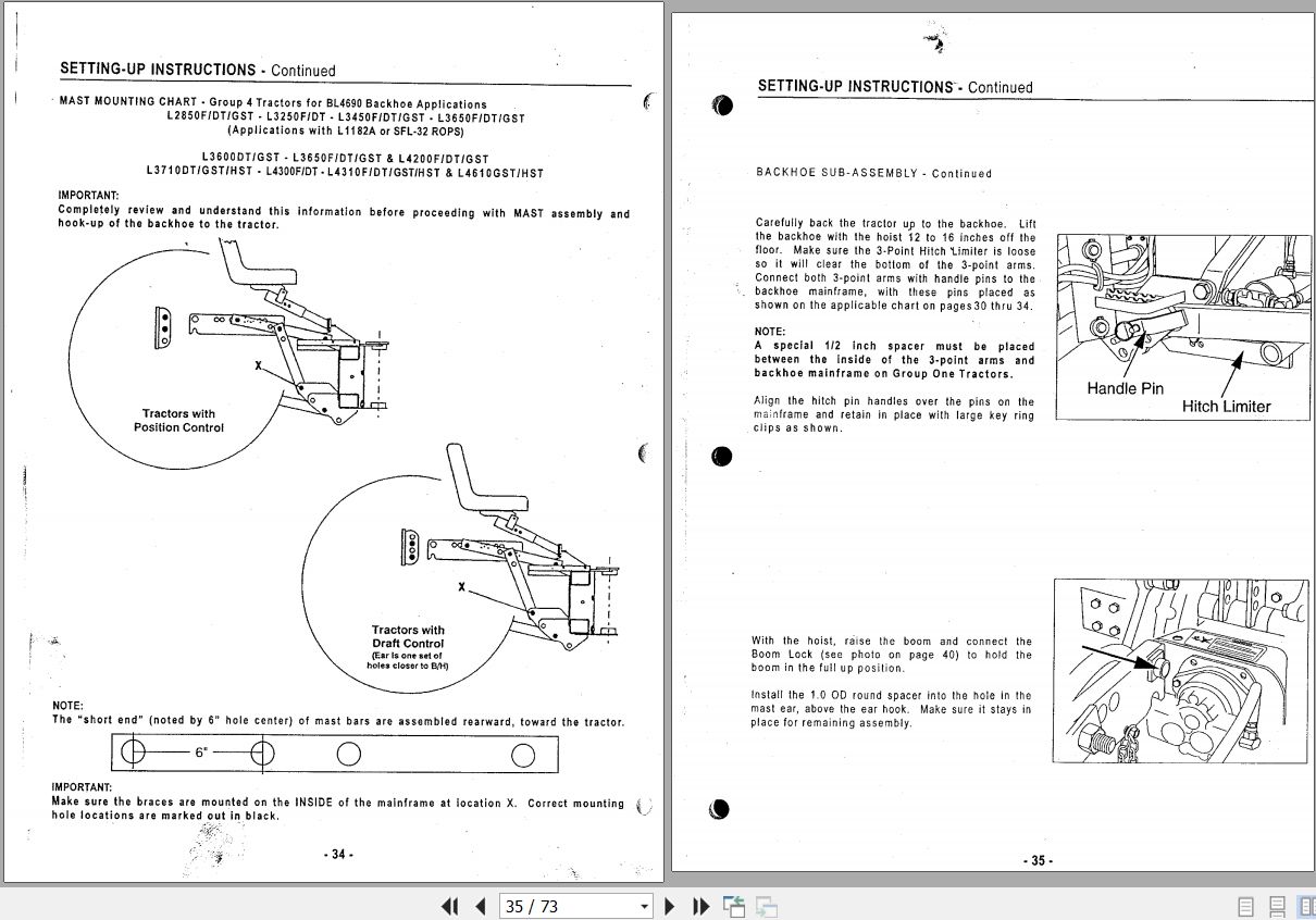 Kubota B4672A BL4690A Backhoe Parts Operation Manual PDF