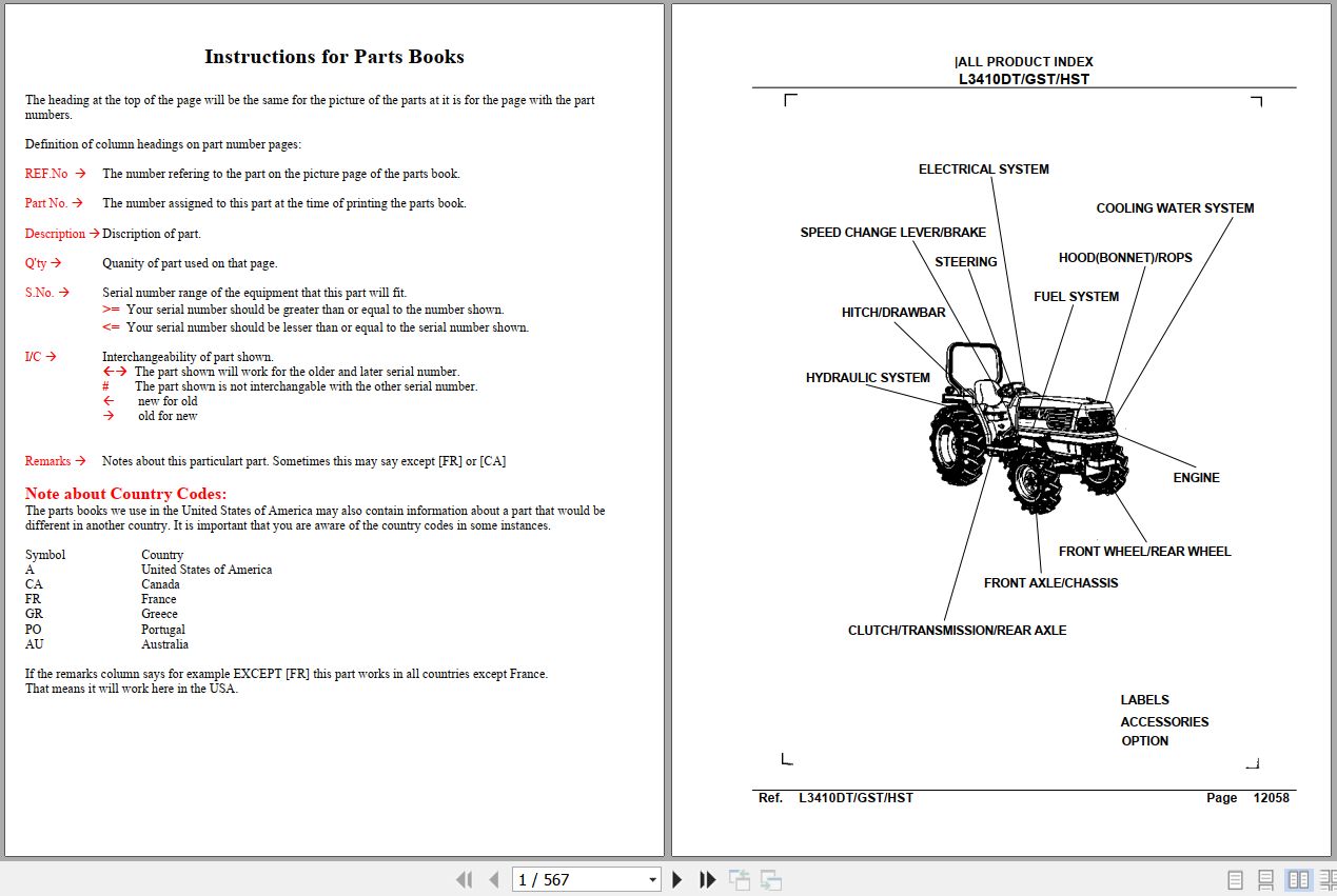 Kubota L3410DT-GST-HST Tractor Parts Manual PDF