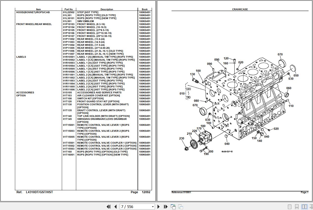 Kubota L4310DT-GST-HST Tractor Parts Manual PDF