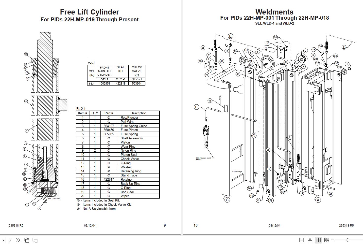 Lift-Tek 22H-MP Five Stage Mast Parts Catalog 235318R5 PDF