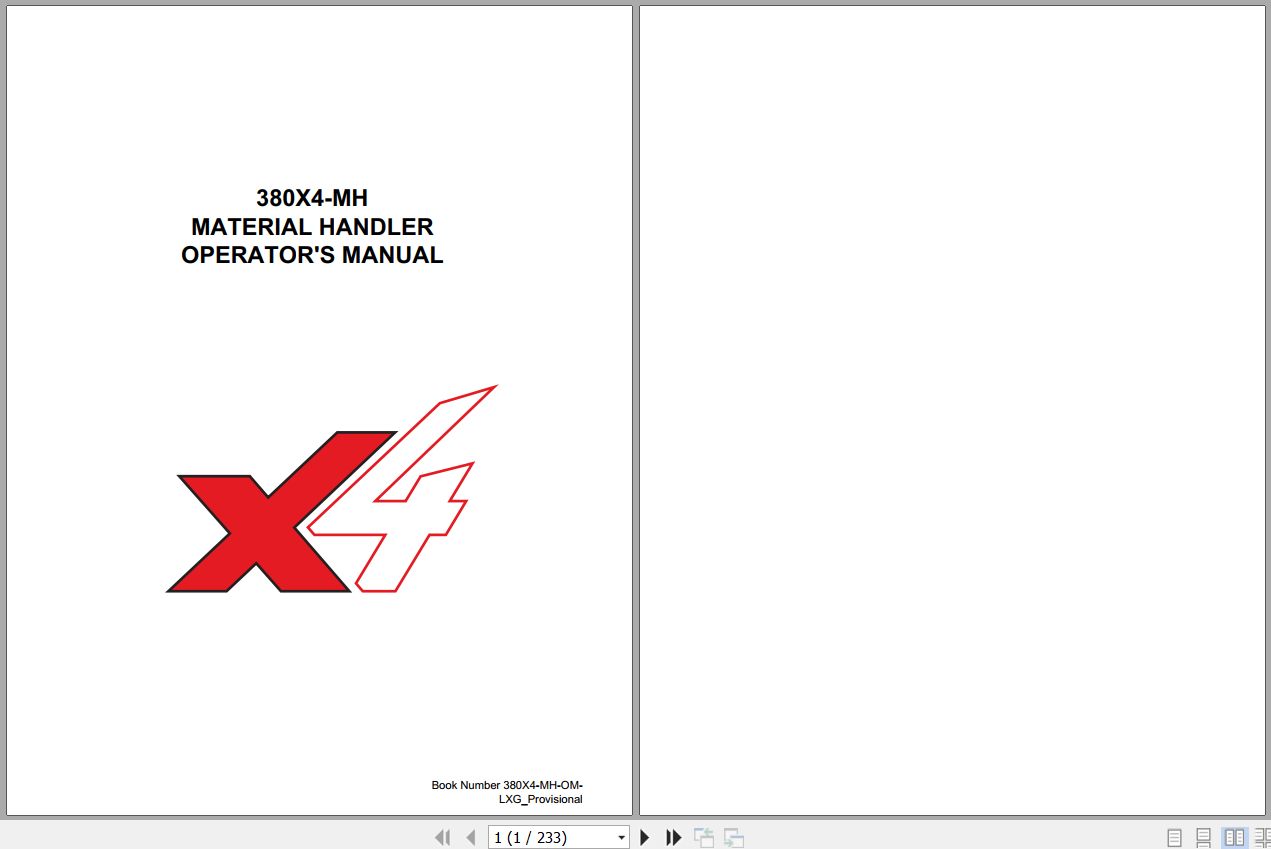 Link-Belt 380X4-MH Hydraulic Excavator Operators Manual 380X4-MH-OM- LXG_Provisional PDF
