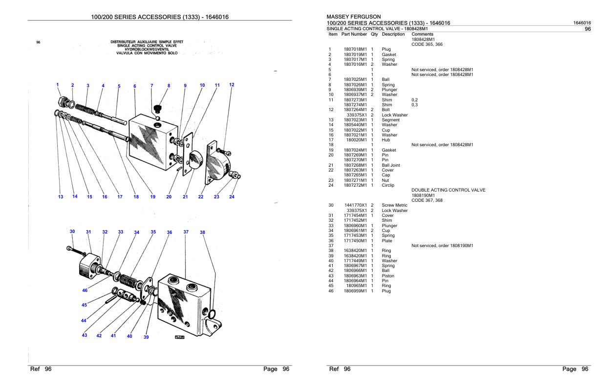 Massey Ferguson 100 200 Series Accessories 1333 Parts Manual 1646016 PDF
