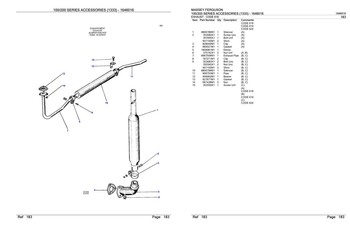 Massey Ferguson 100 200 Series Accessories 1333 Parts Manual 1646016 PDF