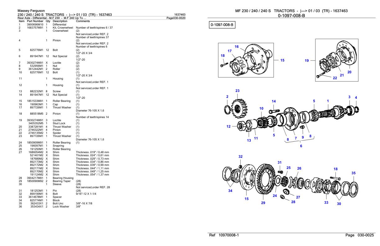 Massey Ferguson 230 240 240 S Tractor Parts Manual 1637463 PDF