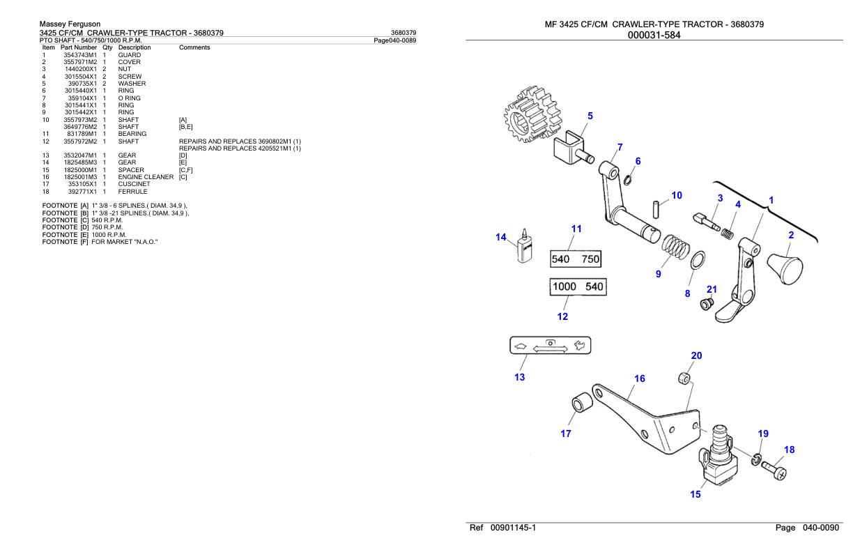 Massey Ferguson 3425 CF CM Crawler-Type Tractor Parts Manual 3680379 PDF