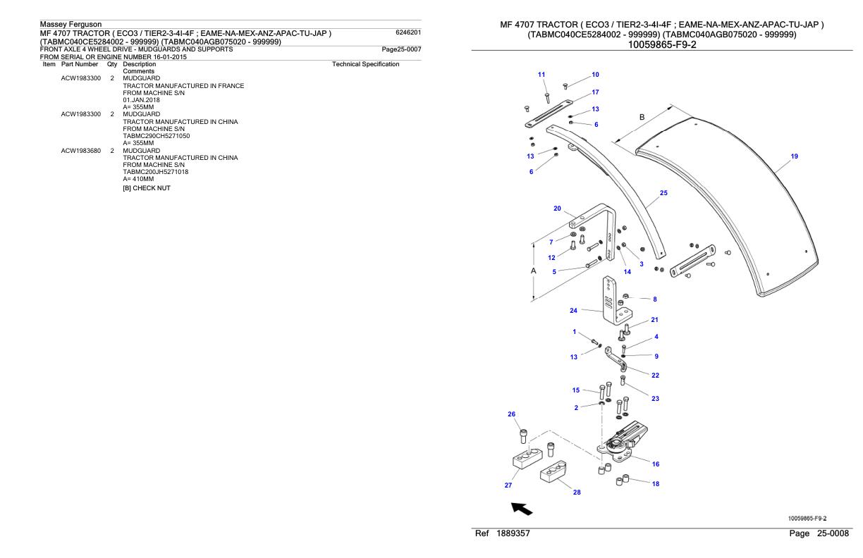 Massey Ferguson FL.4125 Front Loader Parts Manual 6246433 PDF