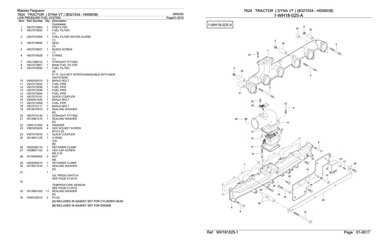 Massey Ferguson 7624 Tractor Parts Manual 3906355 PDF