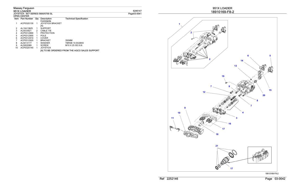 Massey Ferguson 951X Loader Parts Manual 6246147 PDF