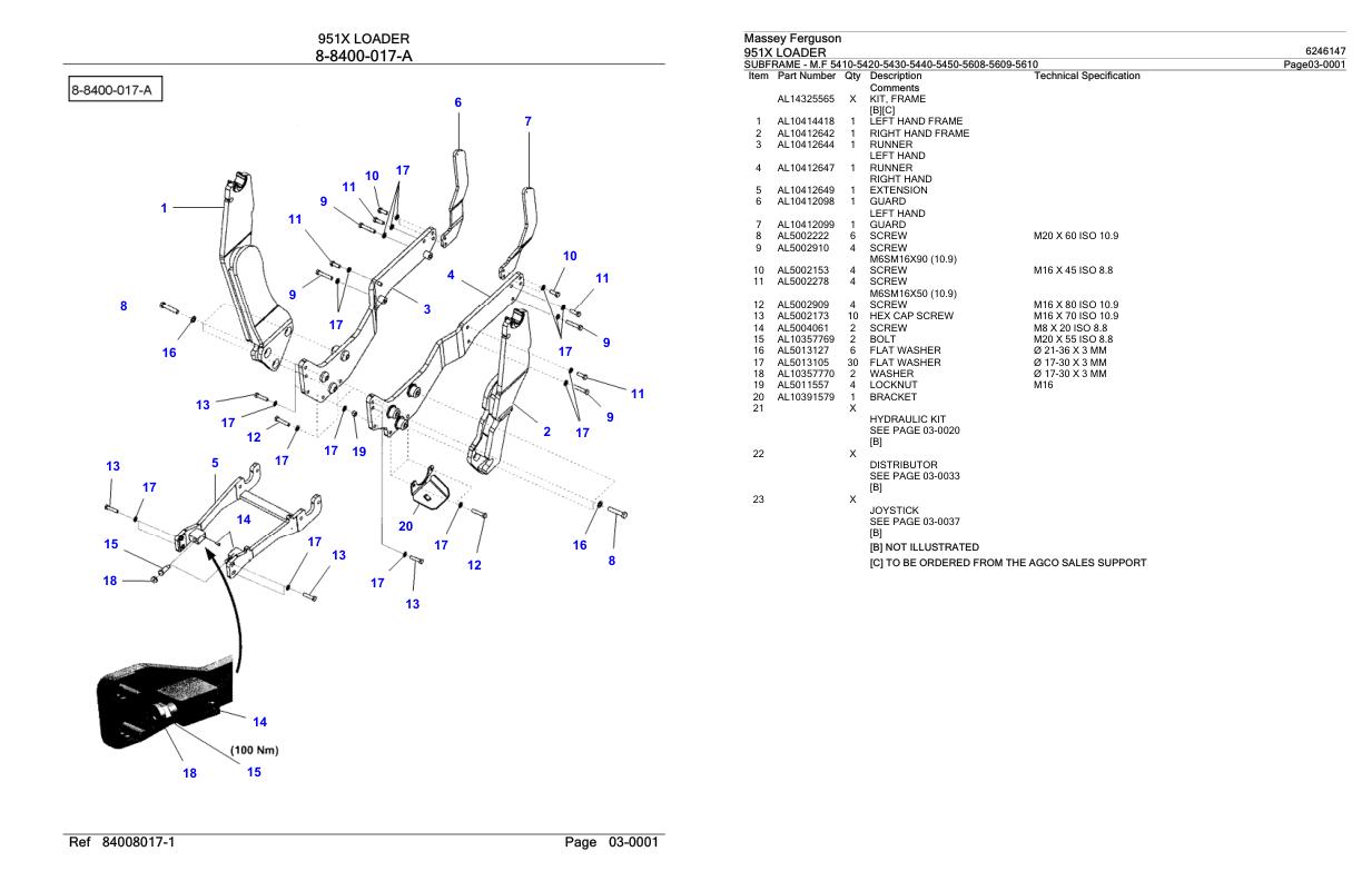 Massey Ferguson 951X Loader Parts Manual 6246147 PDF
