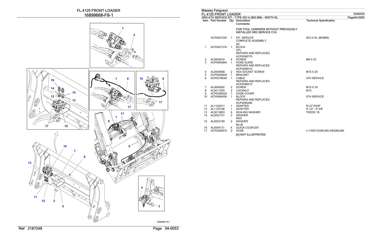 Massey Ferguson FL.4125 Front Loader Parts Manual 6246433 PDF