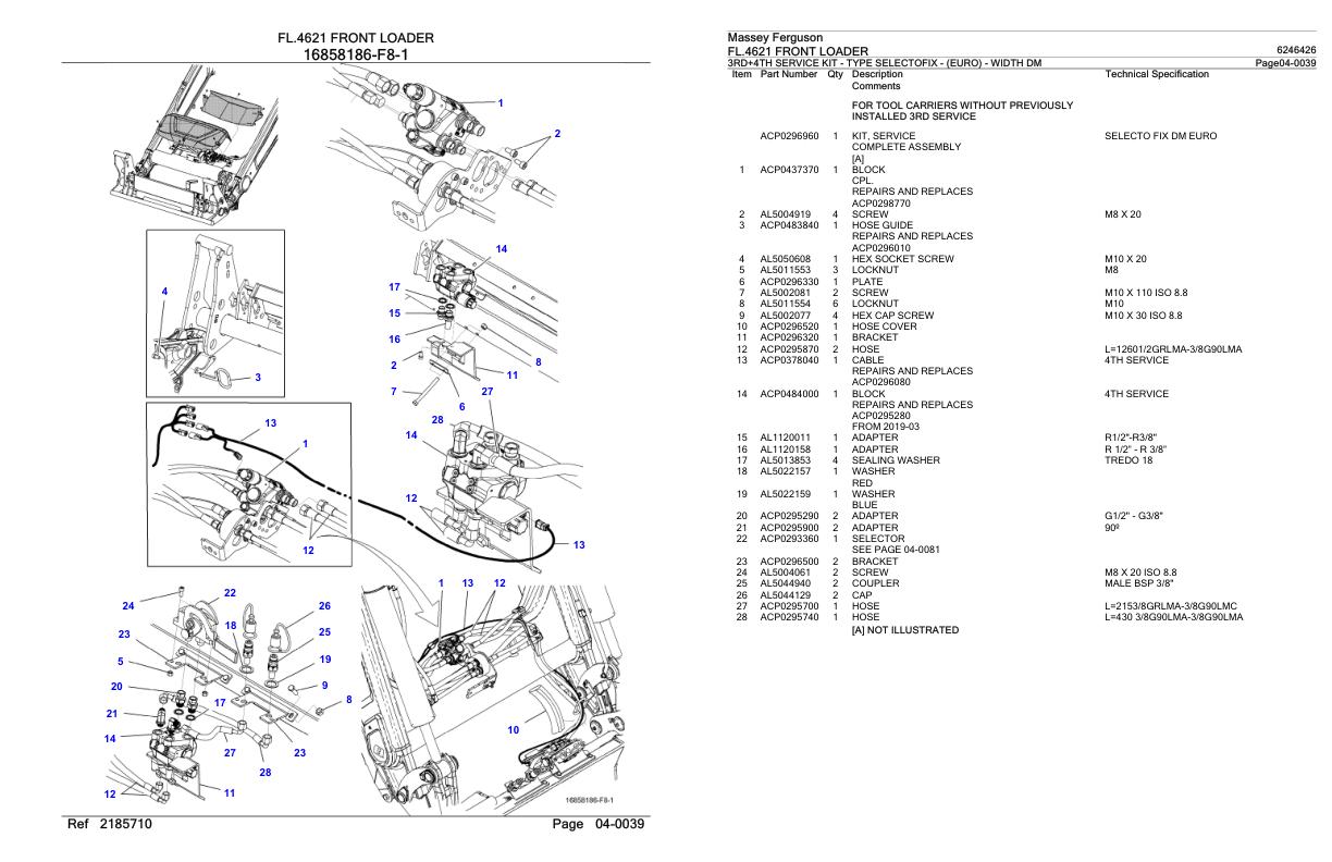 Massey Ferguson FL.4621 Front Loader Parts Manual 6246426 PDF