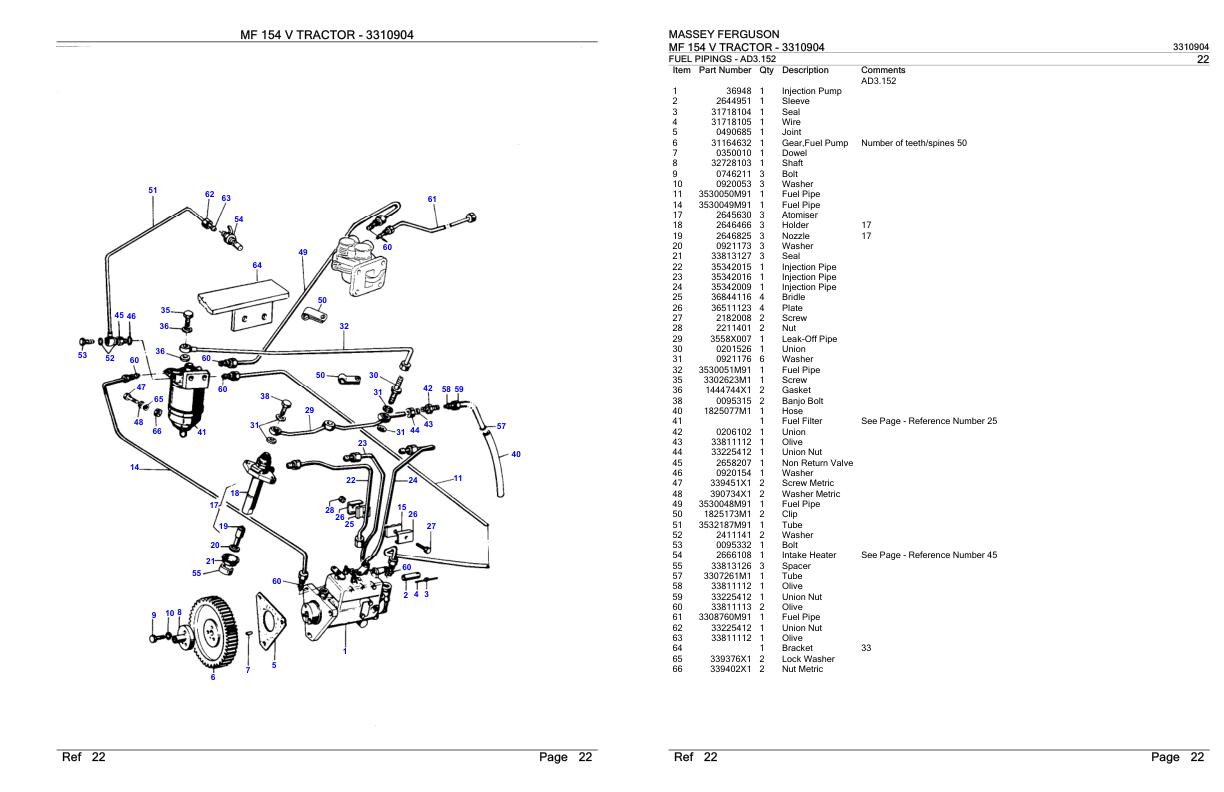 Massey Ferguson MF 154 V Tractor Parts Manual 3310904 PDF