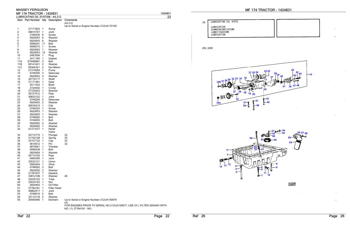 Massey Ferguson MF 174 Tractor Parts Manual 1424831 PDF