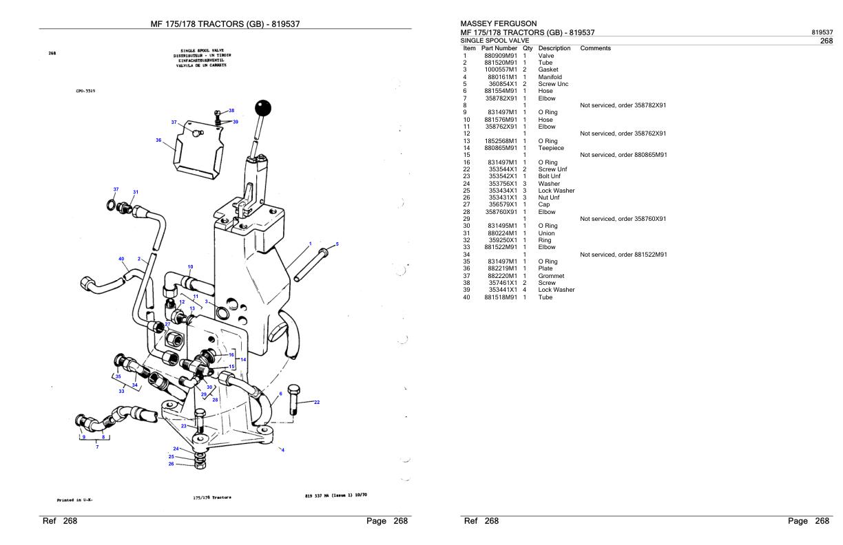 Massey Ferguson MF 175 178 Tractor Parts Manual 819537 PDF