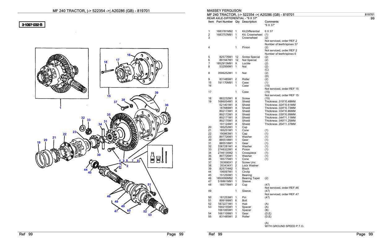 Massey Ferguson MF 240 Tractor Parts Manual 819701 PDF