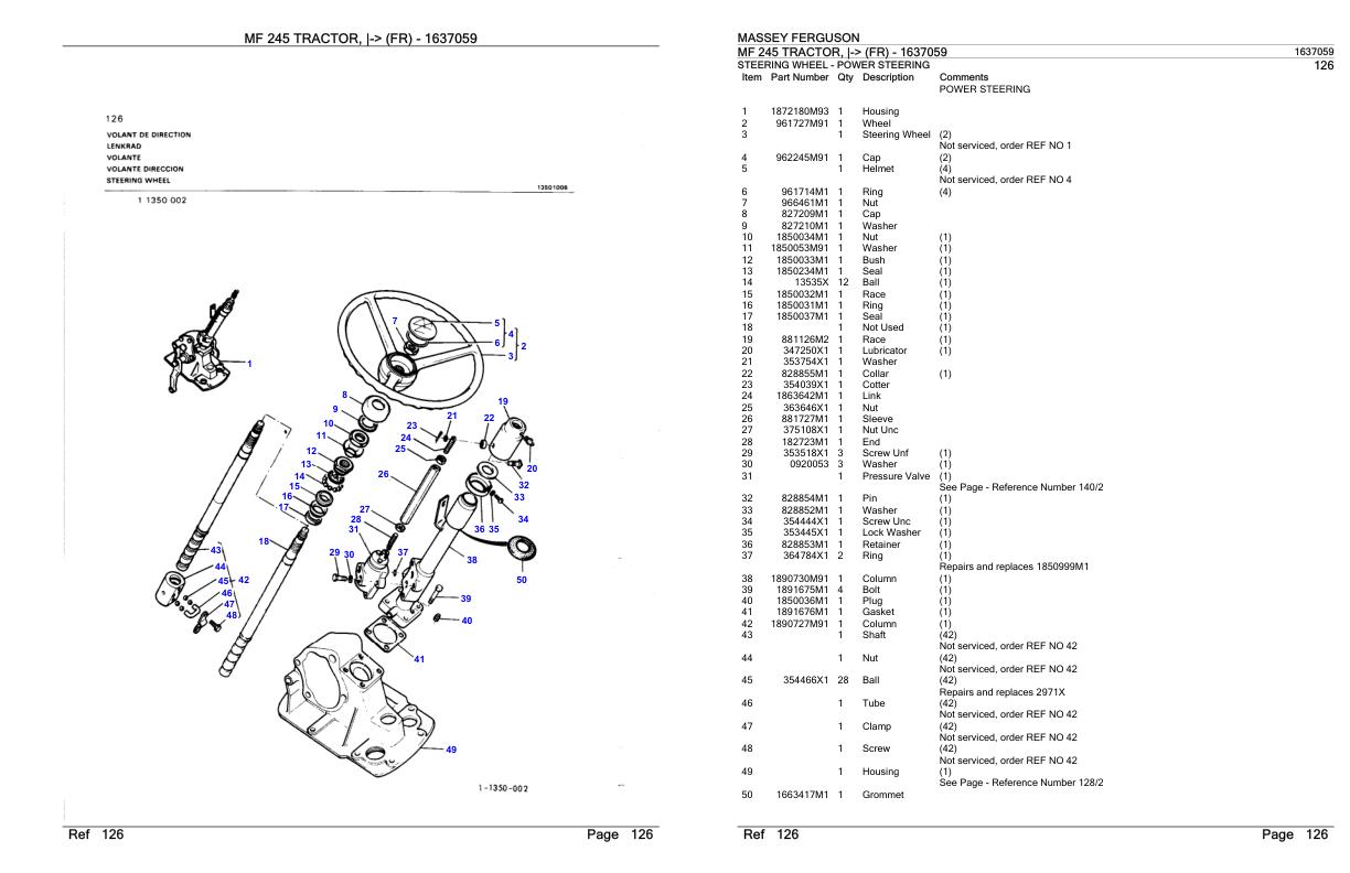 Massey Ferguson MF 245 Tractor Parts Manual 1637059 PDF