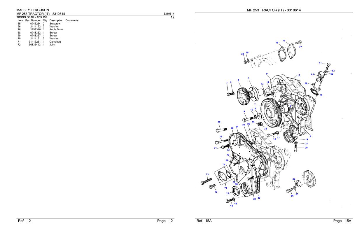 Massey Ferguson MF 253 Tractor Parts Manual 3310614 PDF