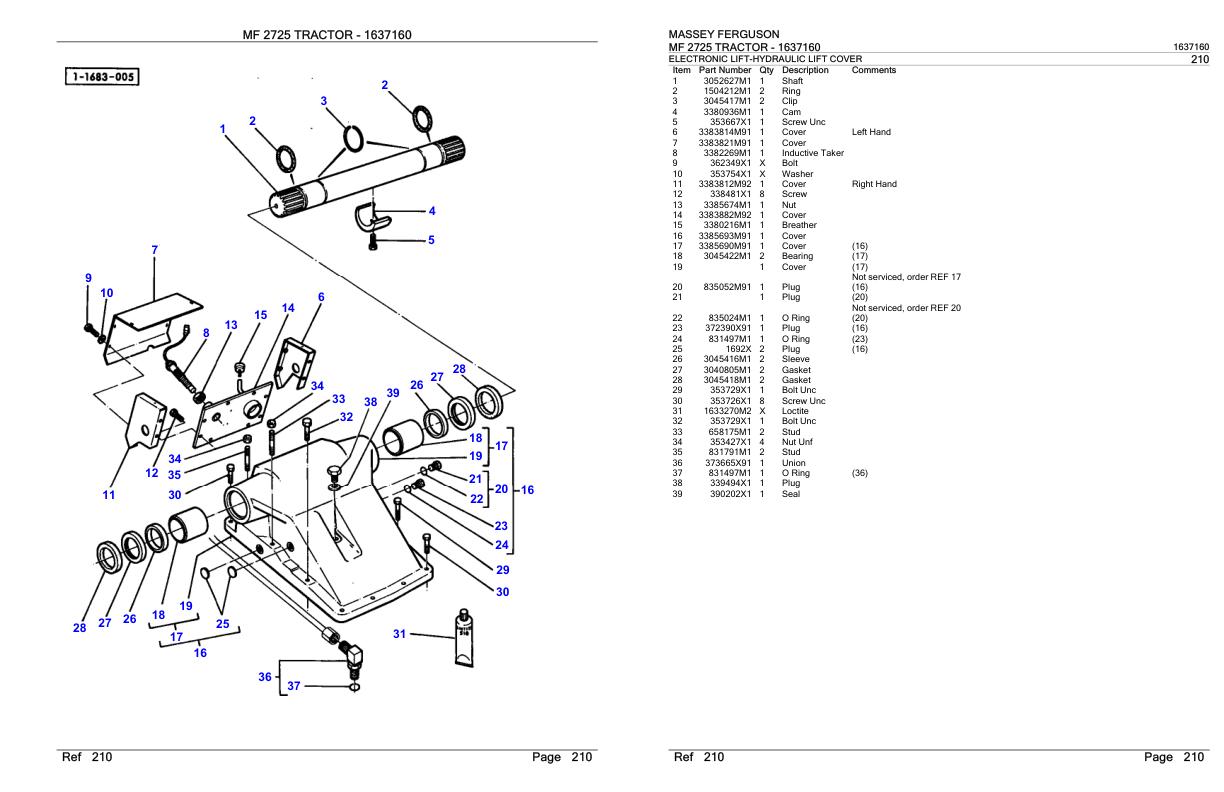 Massey Ferguson MF 2725 Tractor Parts Manual 1637160 PDF