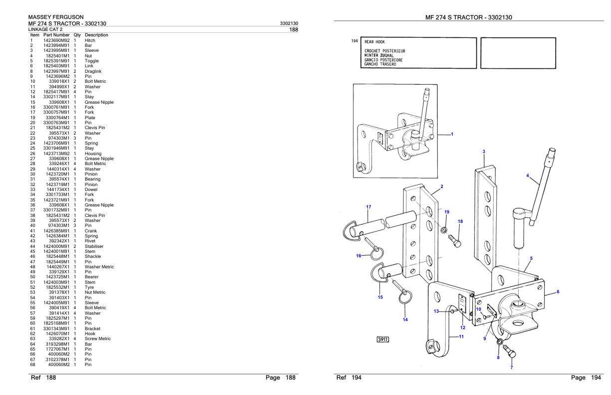 Massey Ferguson MF 274 S Tractor Parts Manual 3302130 PDF