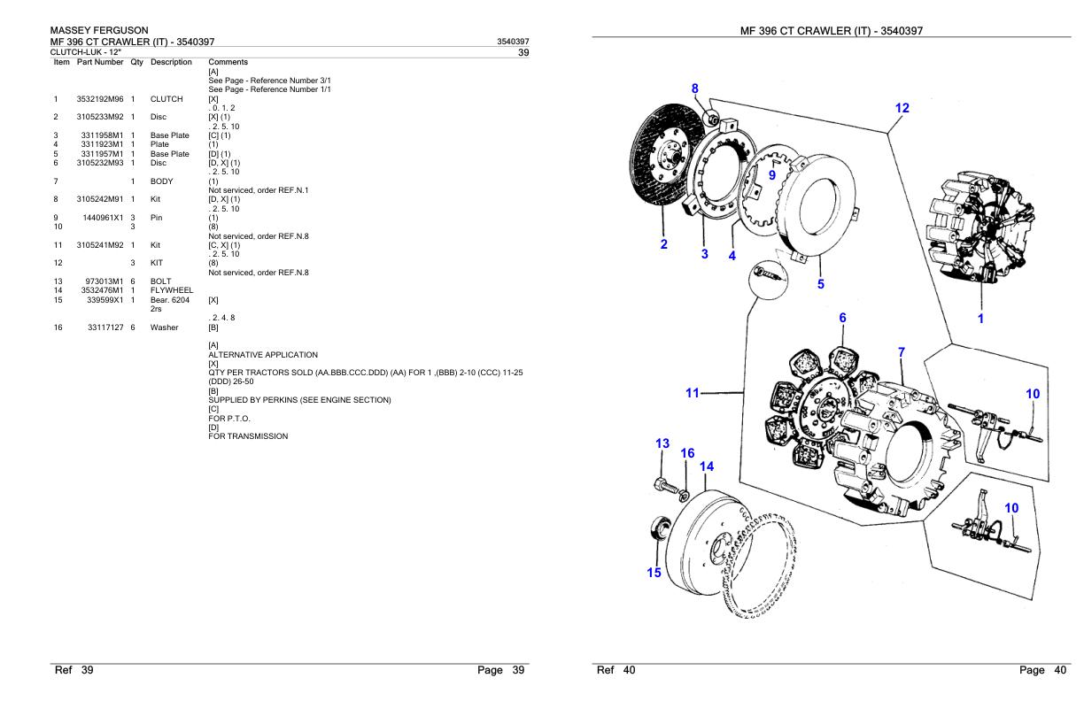 Massey Ferguson MF 396 CT Crawler (IT) Parts Manual 3540397 PDF