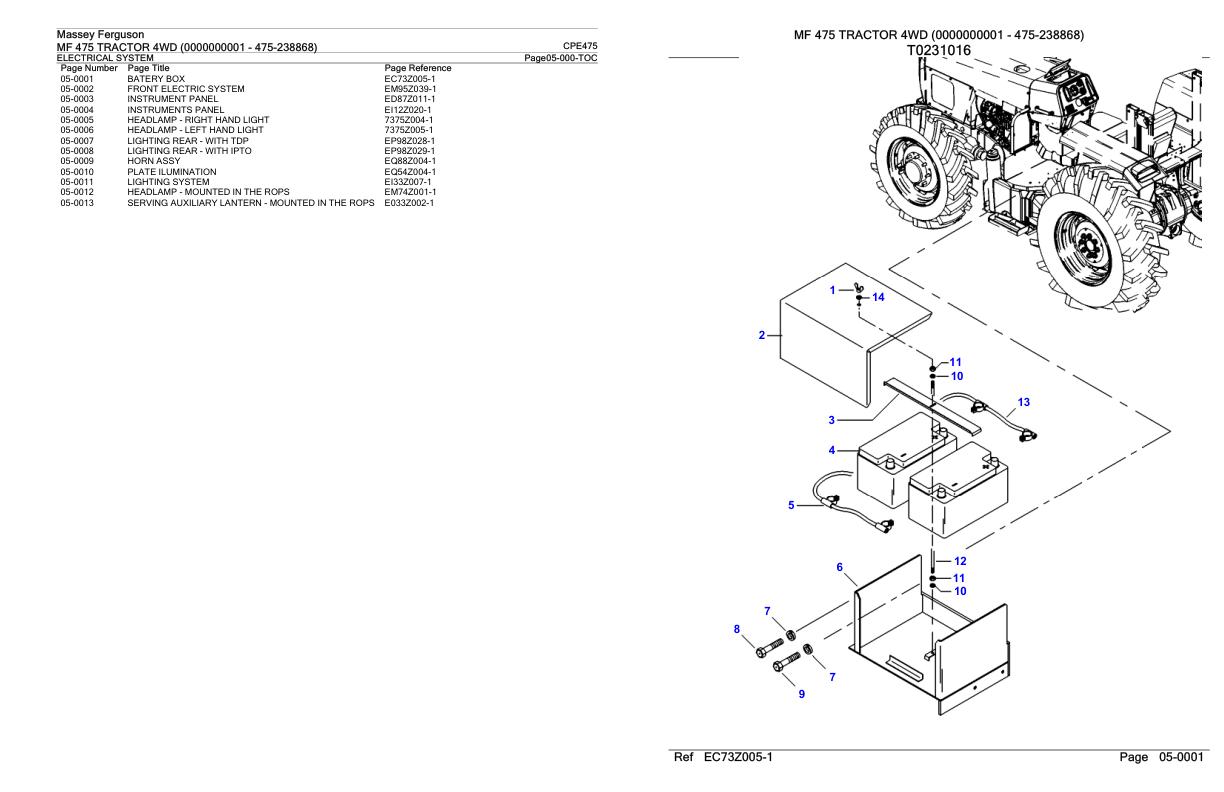 Massey Ferguson MF 475 Tractor Parts Manual CPE475 PDF