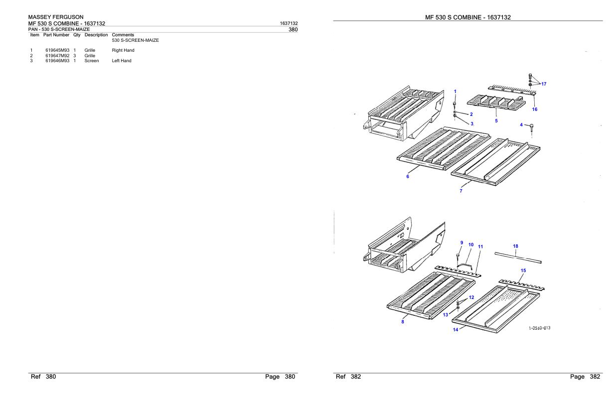 Massey Ferguson MF 530 S Combine Parts Manual 1637132 PDF