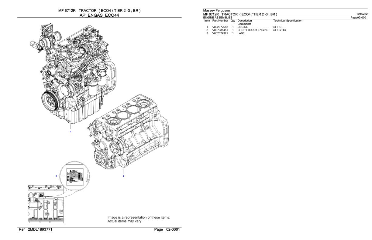 Massey Ferguson MF 6712R Tractor Parts Manual 6246222 PDF