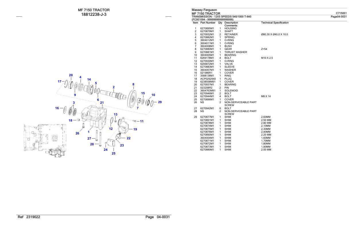 Massey Ferguson MF 7150 Tractor Parts Manual C715001 PDF