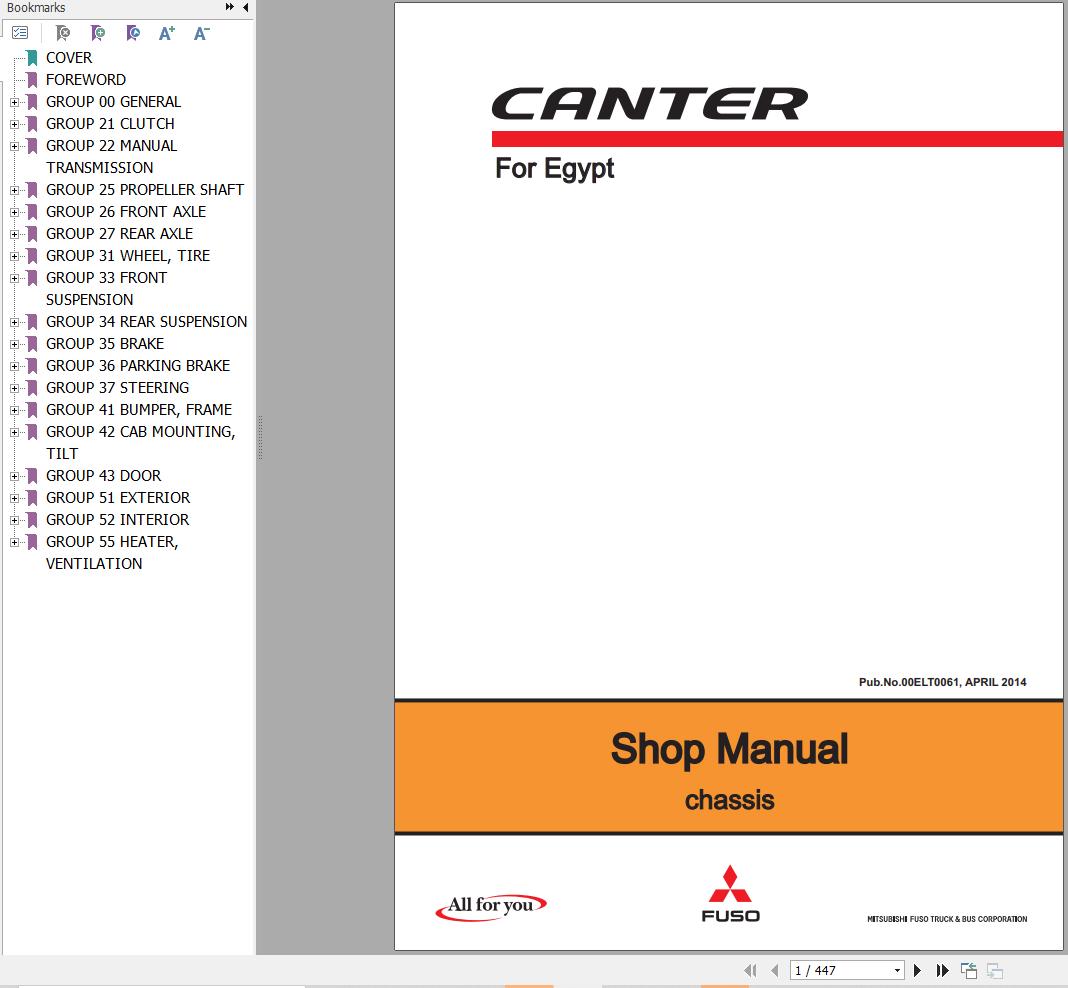 Mitsubishi Fuso Canter For Egypt Shop Manual 00ELT0061 PDF