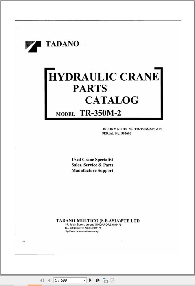 Tadano TR-350M-2 Crane Parts Manual TR-350M-2_P1-1EJ PDF