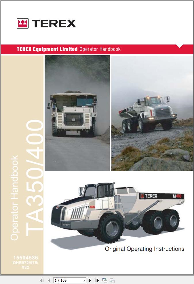 Terex TA350 TA400 Tier 3 Articulated Dump Truck Operation Manual 15504536 PDF