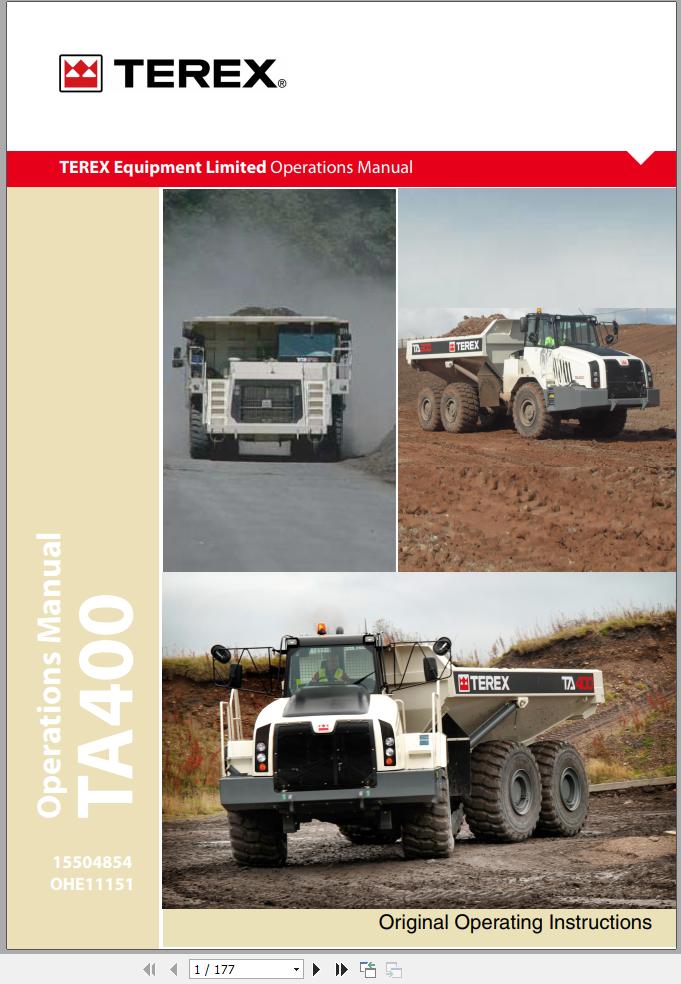 Terex TA400 Tier 4 Articulated Dump Truck Operators Manual 15504854 PDF