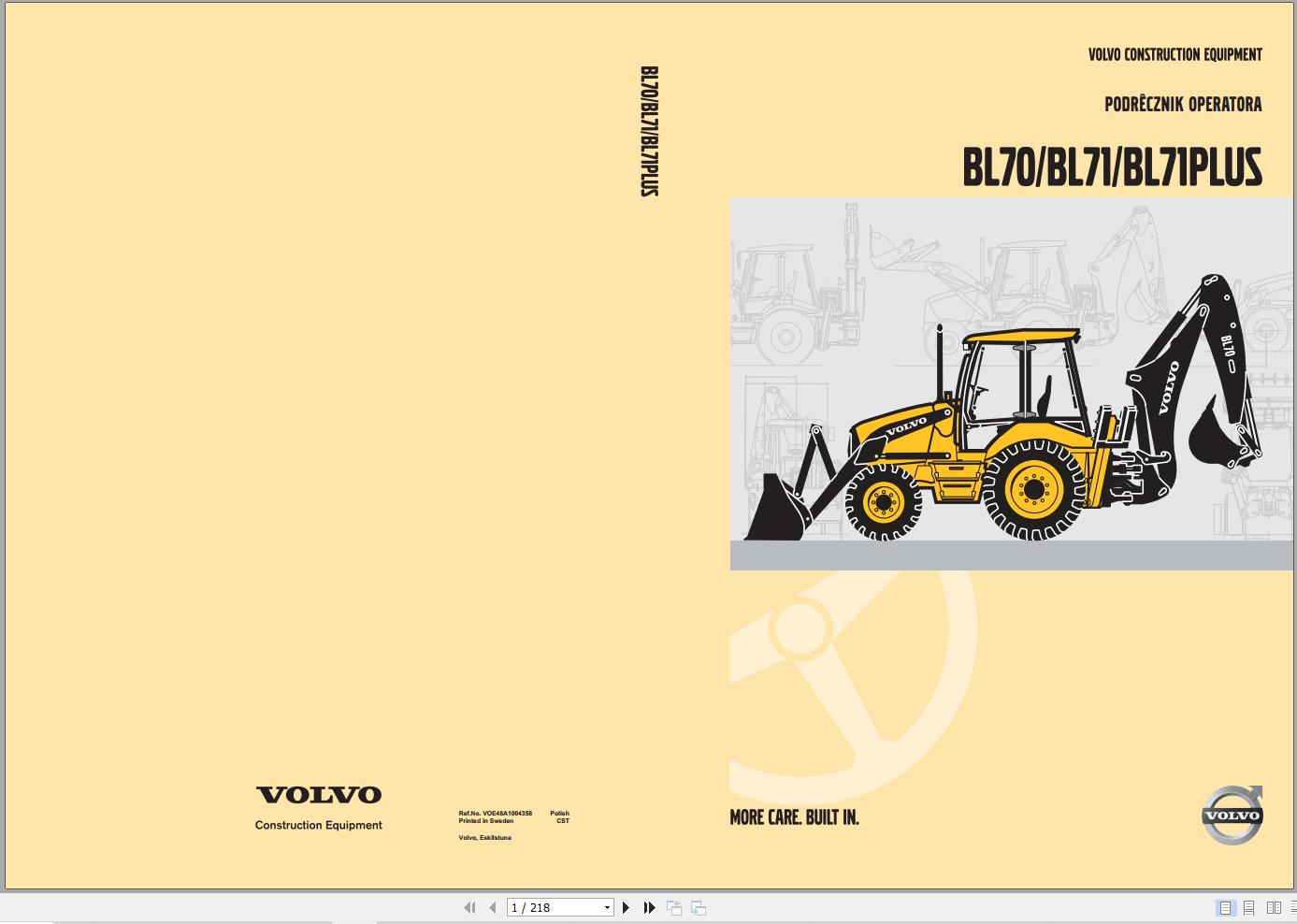 Volvo BL70 BL71 BL71PLUS Operation Manual VOE48A10043581 PL PDF