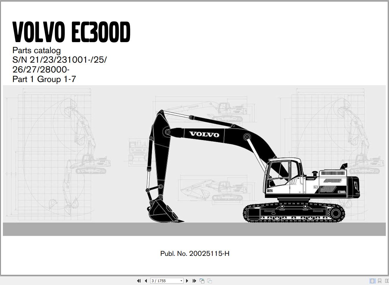 Volvo EC300D Excavator Parts Manual 20025115-H PDF