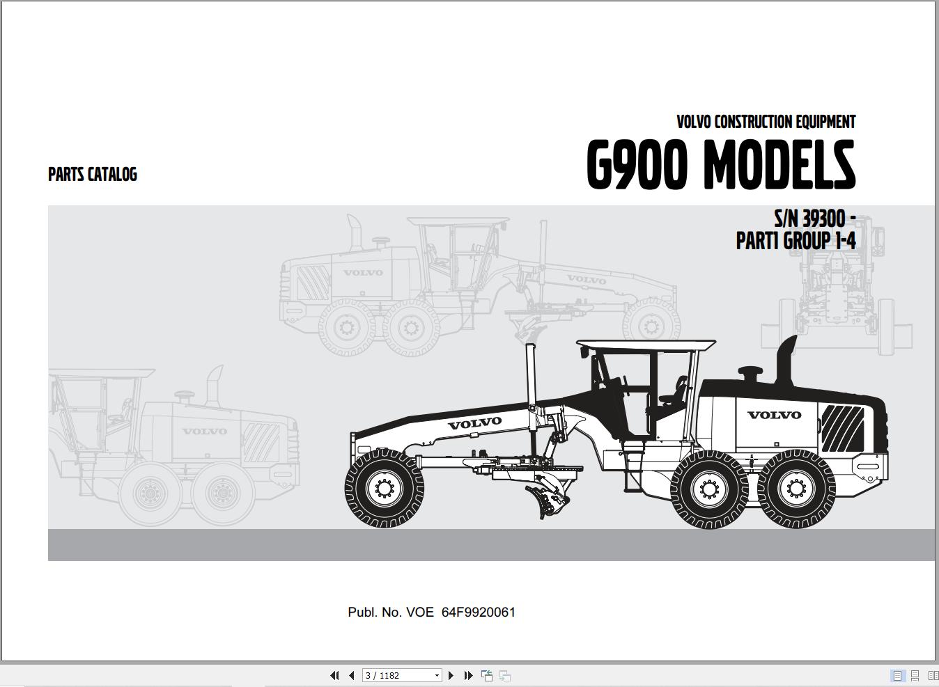 Volvo G900 Motor Grader Parts Manual VOE64F9920061 PDF