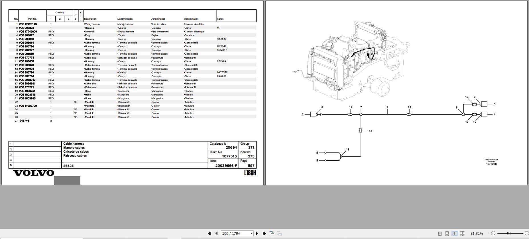 Volvo L180H Loader Parts Manual 20039666-F PDF