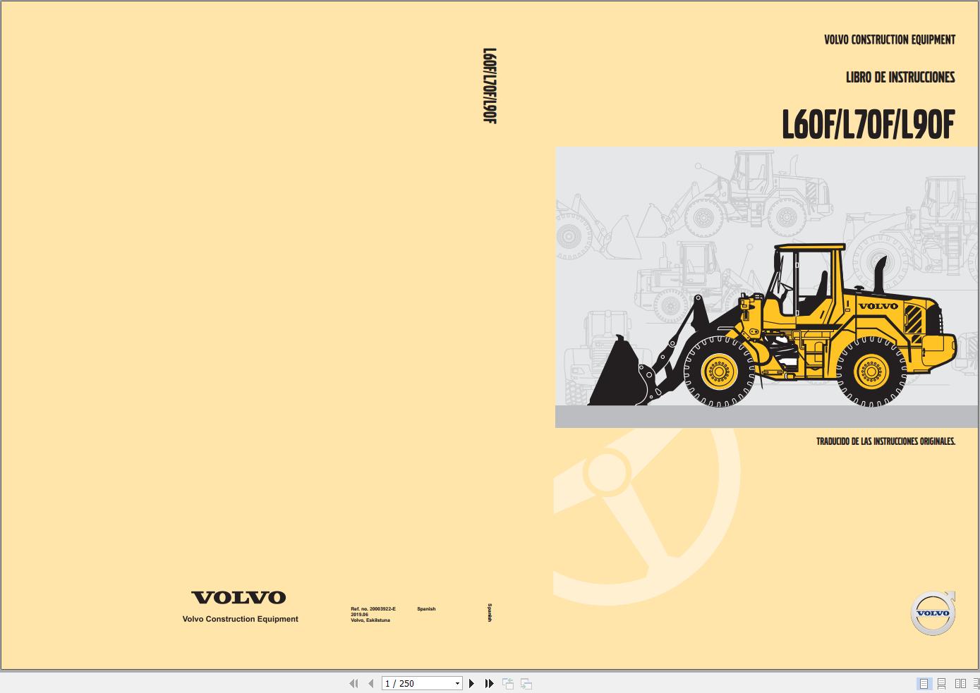 Volvo L60F L70F L90F Loader Instruction Manual 20003922-E ES PDF