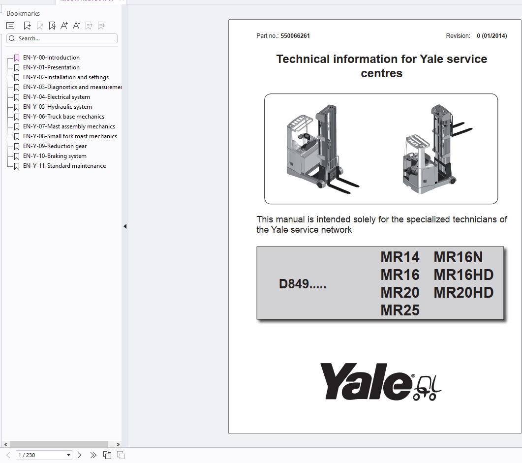Yale D849 MR14 - MR25 Lift Truck Service Manual 550066261 PDF