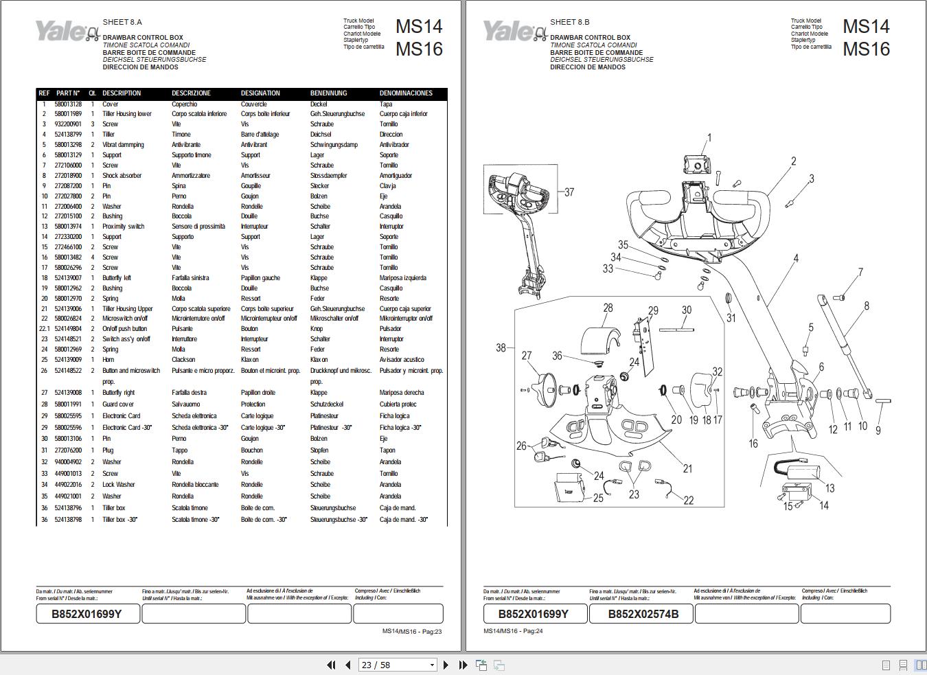 Yale MS14 MS16 Forklift Diagrams and Parts Manual 2005 PDF