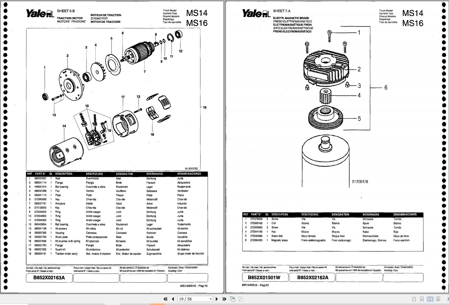 Yale MS14 MS16 Forklift Diagrams and Parts Manual 542148915 PDF