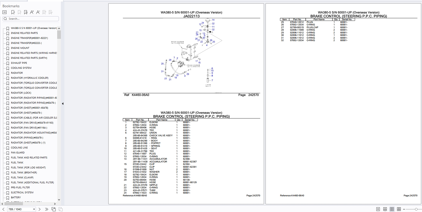 Komatsu WA380-5 SN 60001-UP Wheel Loader Overseas Version Parts Catalog PDF