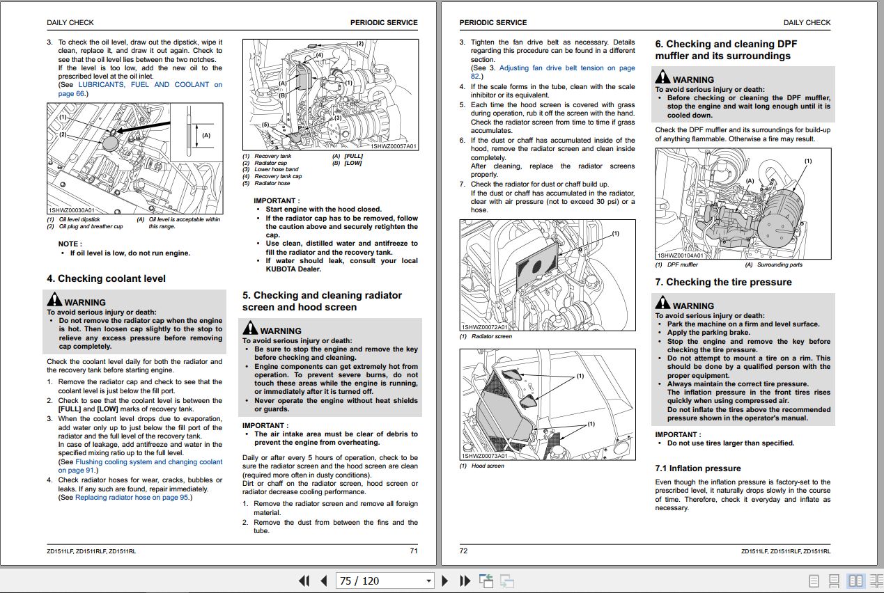 Kubota ZD1511LF ZD1511RLF ZD1511RL Zero Turn Mower Operation Manual K3458-7125-3 PDF